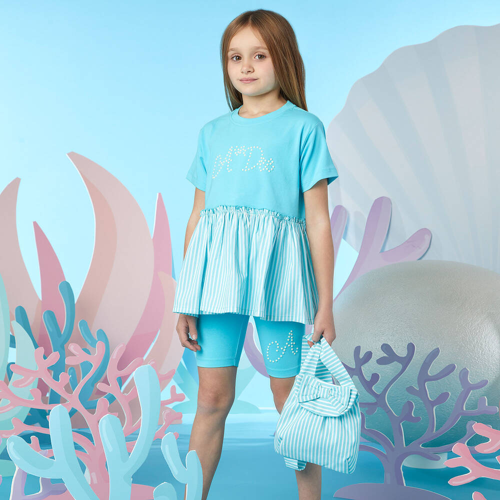 A Dee - Girls Blue Striped Backpack (20cm) | Childrensalon Outlet