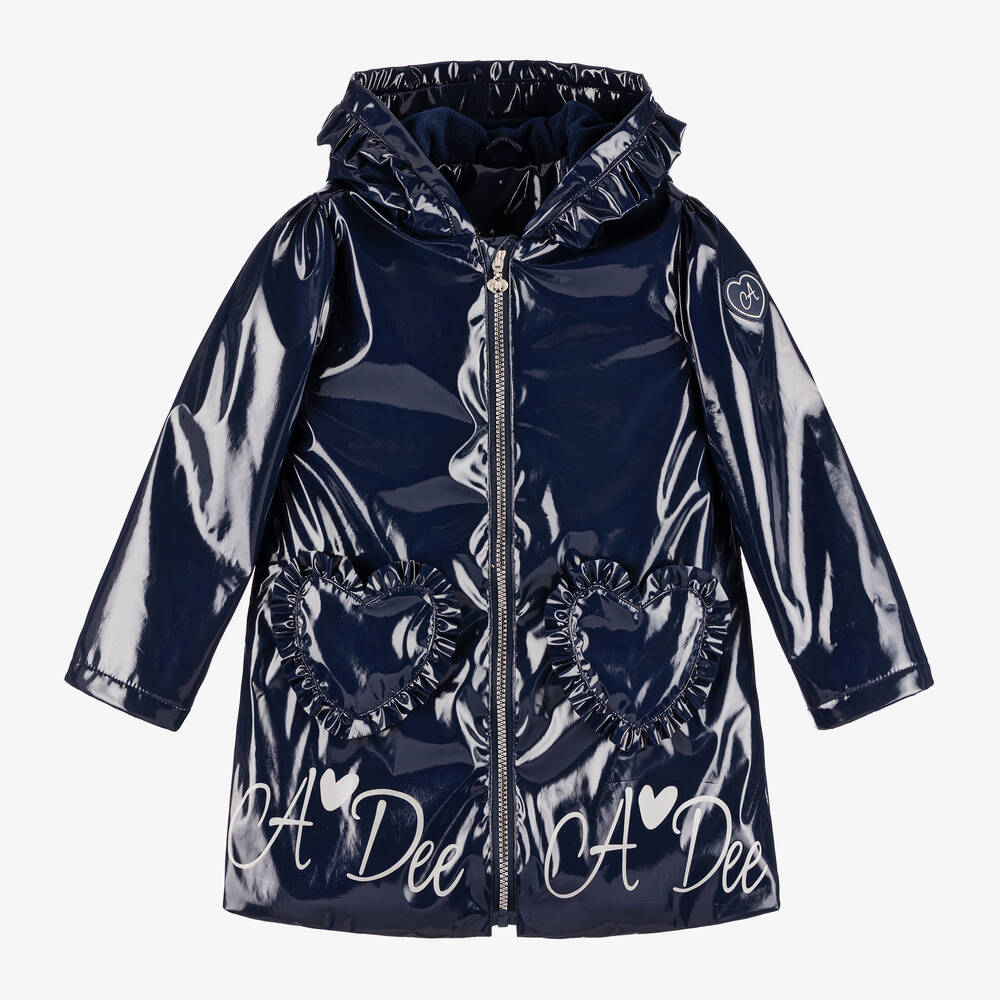A Dee - Girls Navy Blue Hooded Raincoat | Childrensalon Outlet
