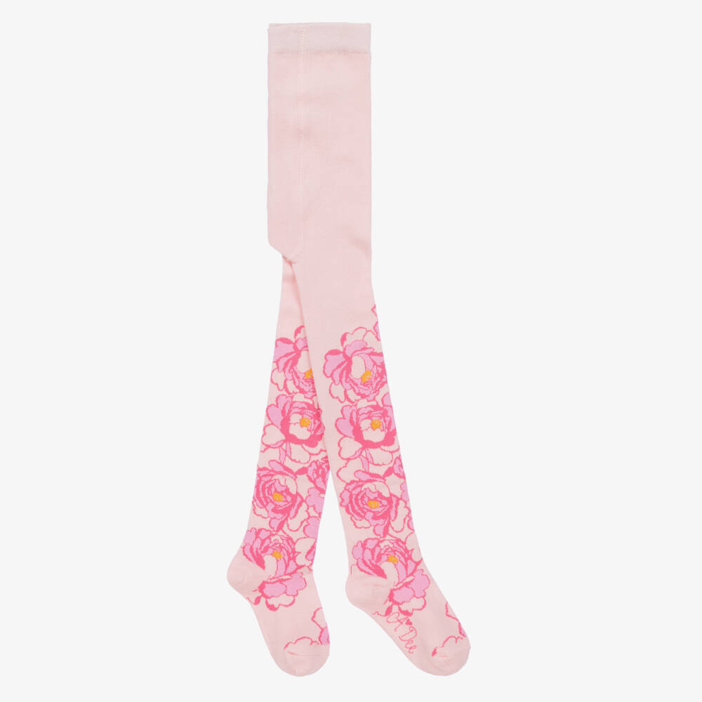 A Dee - Girls Pink Cotton Floral Tights | Childrensalon Outlet