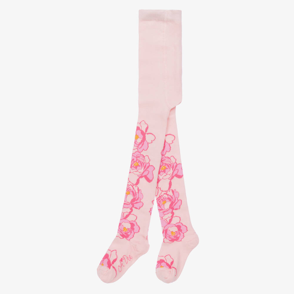 A Dee - Girls Pink Cotton Floral Tights | Childrensalon Outlet
