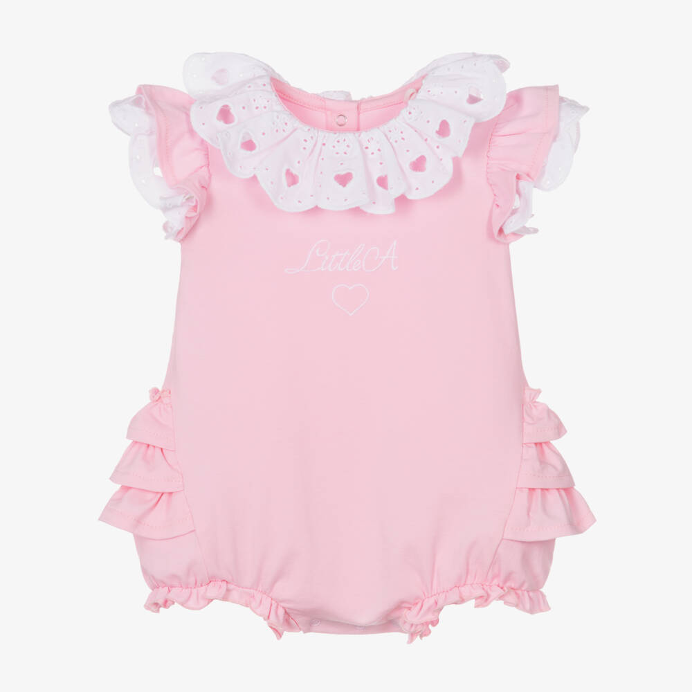 A Dee - Girls Pink Cotton Ruffle Shortie | Childrensalon Outlet