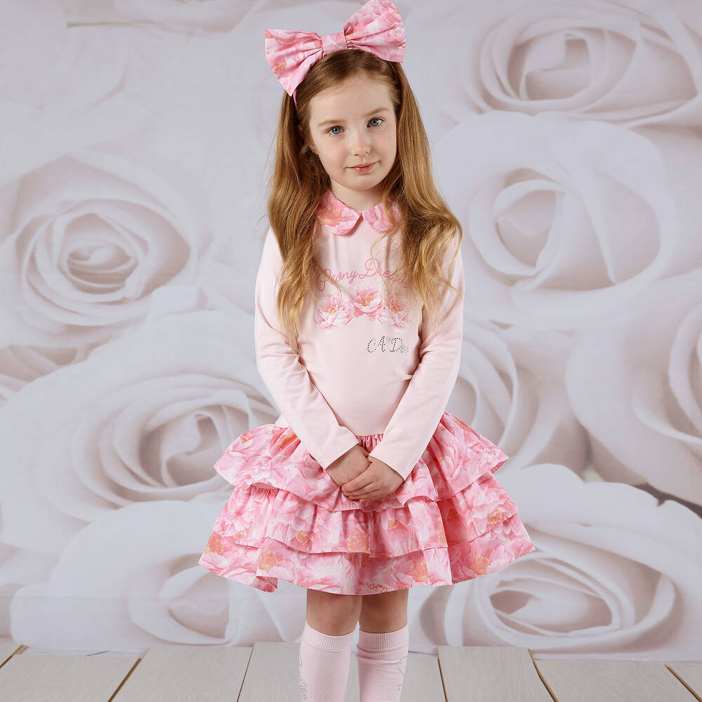 A Dee - Girls Pink Cotton Tiered Dress | Childrensalon Outlet