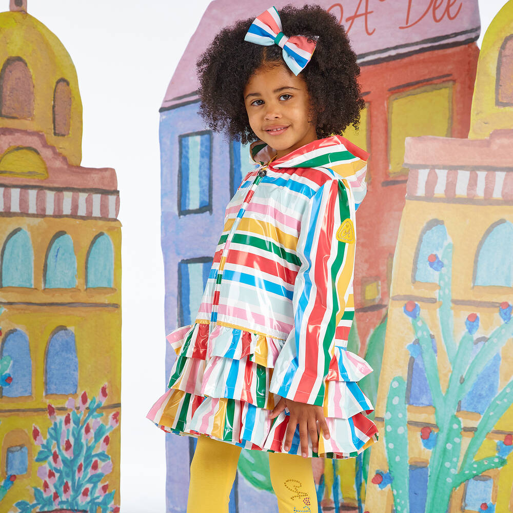 A Dee - Girls Rainbow Stripe Hooded Coat | Childrensalon Outlet