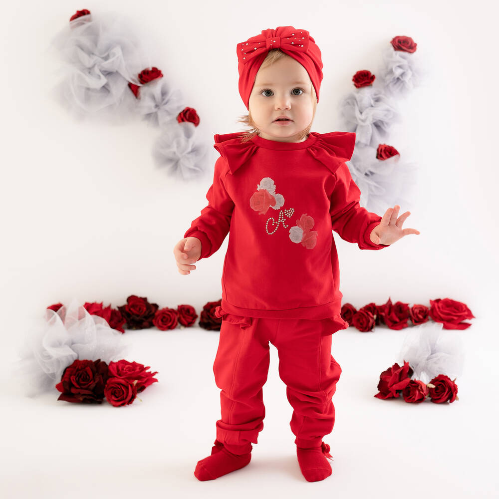 A Dee - Girls Red Cotton Tracksuit | Childrensalon Outlet