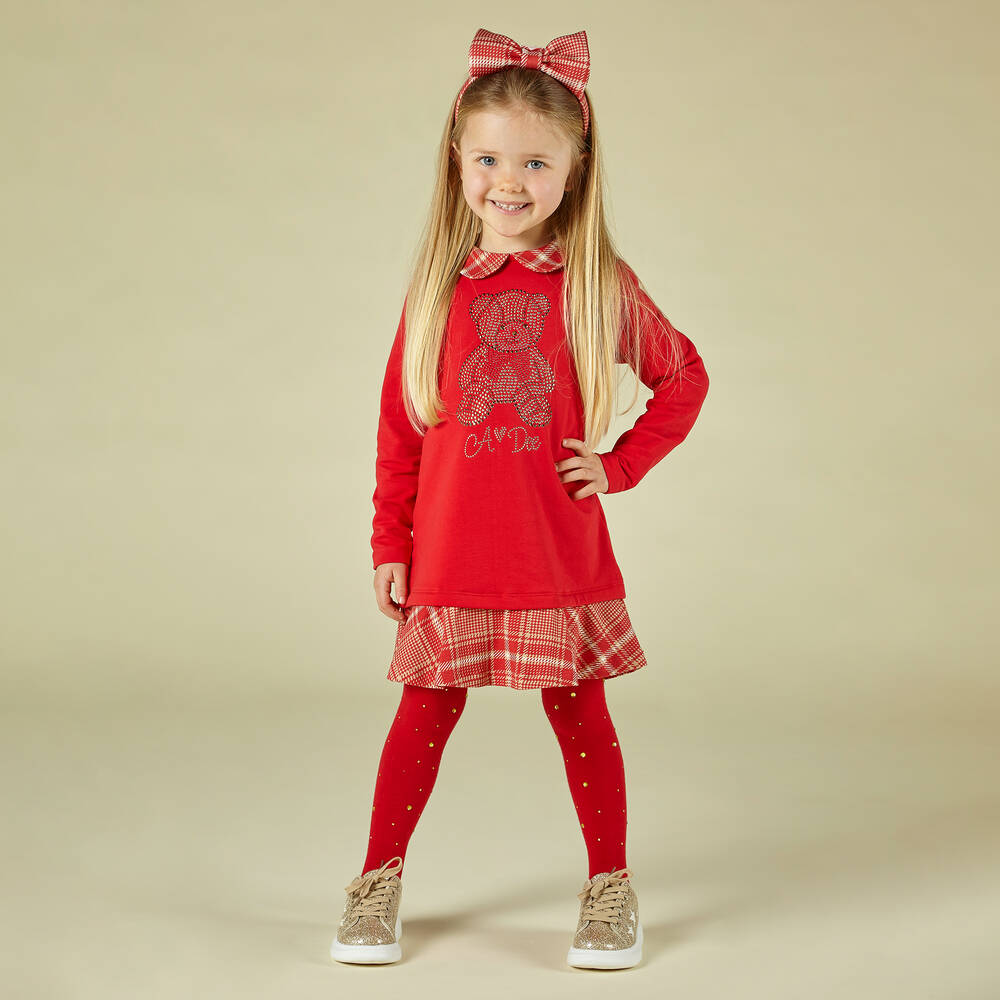 A Dee - Girls Red Diamanté Teddy Dress | Childrensalon Outlet