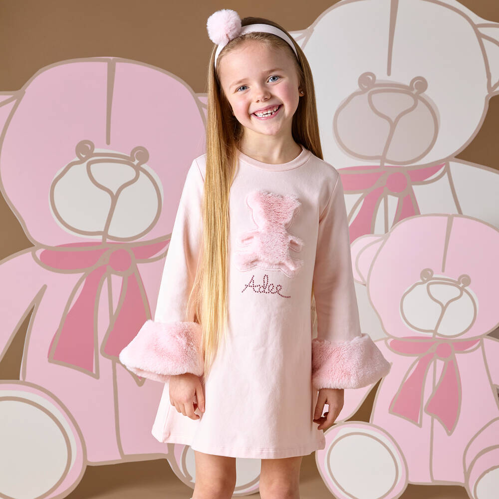 A Dee - Girls Soft Pink Teddy Dress | Childrensalon Outlet