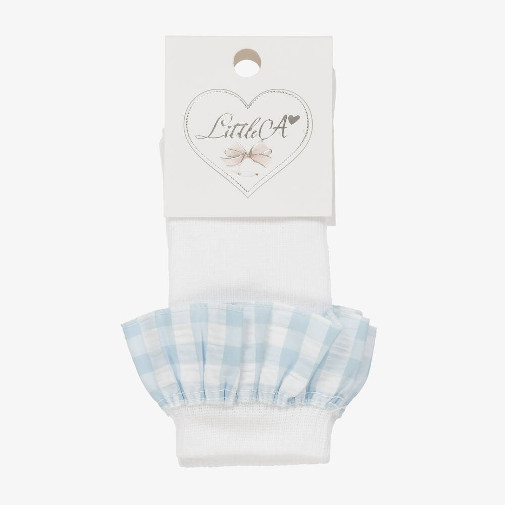 A Dee - Girls White & Blue Ruffle Socks | Childrensalon Outlet