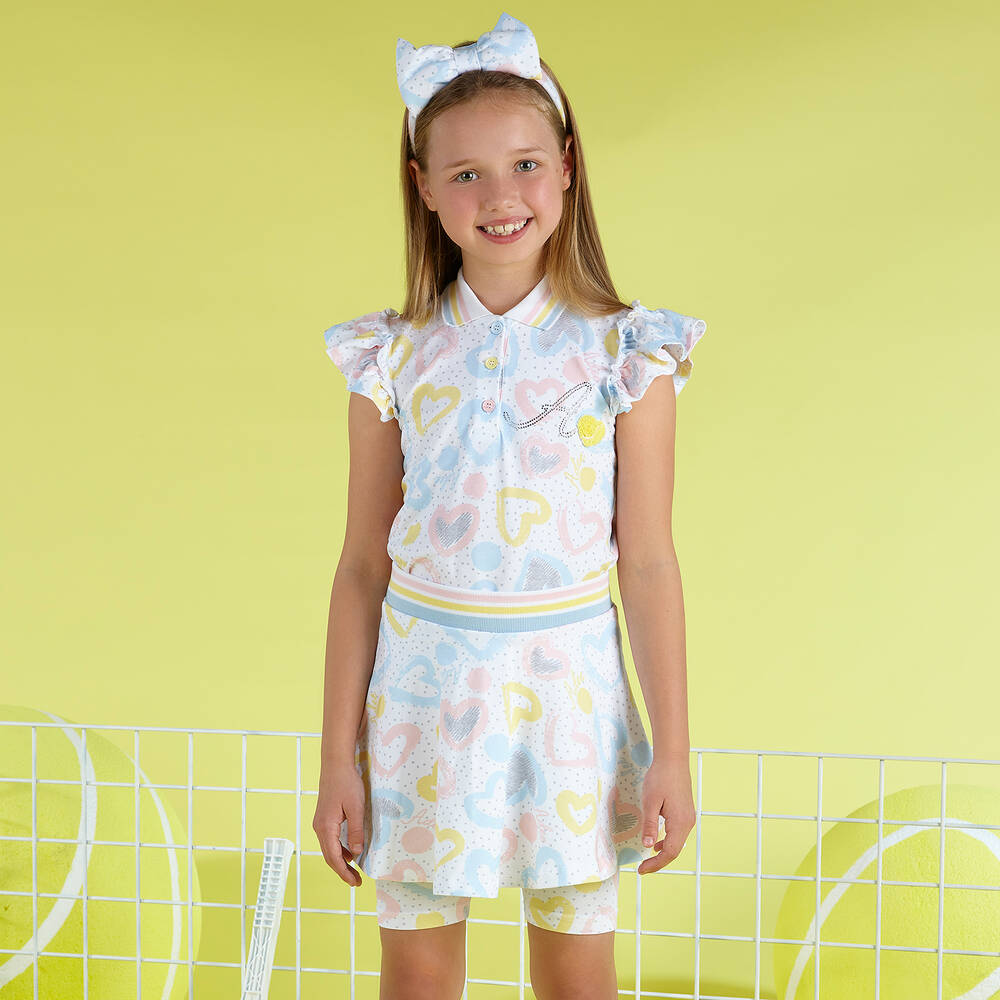A Dee - Girls White Heart Print Skort Set | Childrensalon Outlet