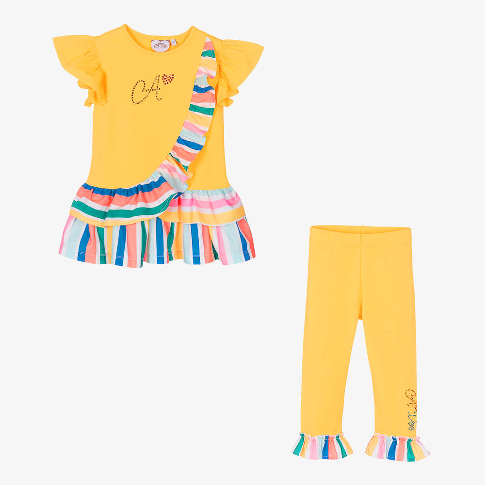 A Dee - Girls Yellow Stripe Cotton Leggings Set | Childrensalon Outlet