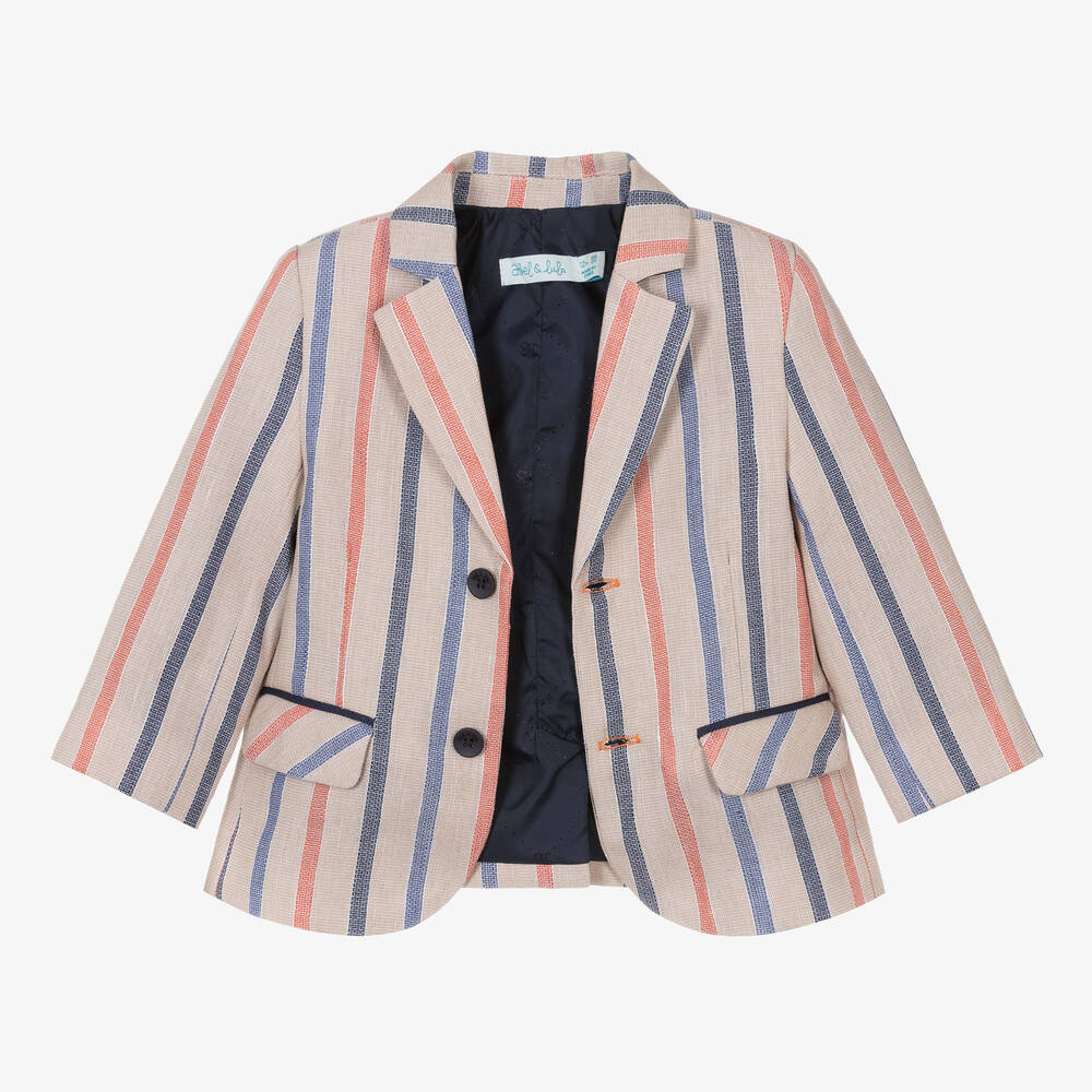 Abel & Lula - Boys Beige Striped Cotton & Linen Blazer | Childrensalon Outlet