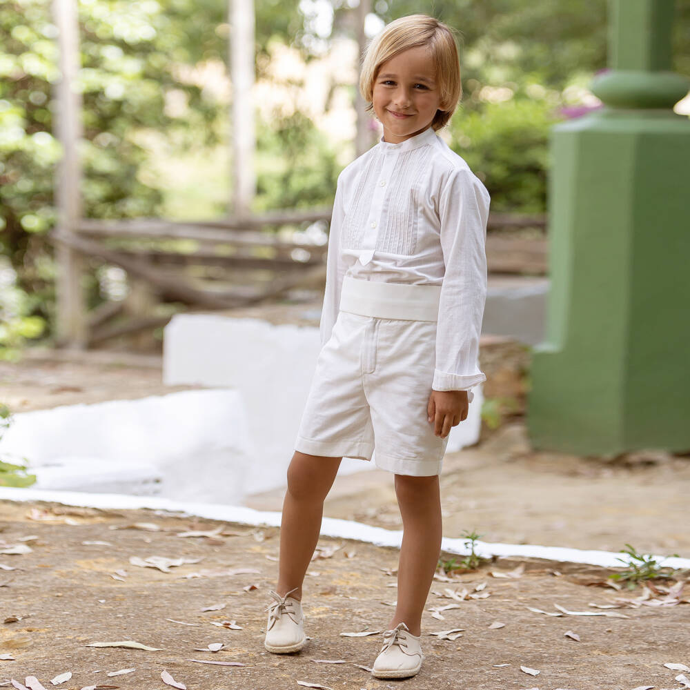 Abuela Tata - Boys Ivory Cotton Shirt & Shorts Set | Childrensalon Outlet