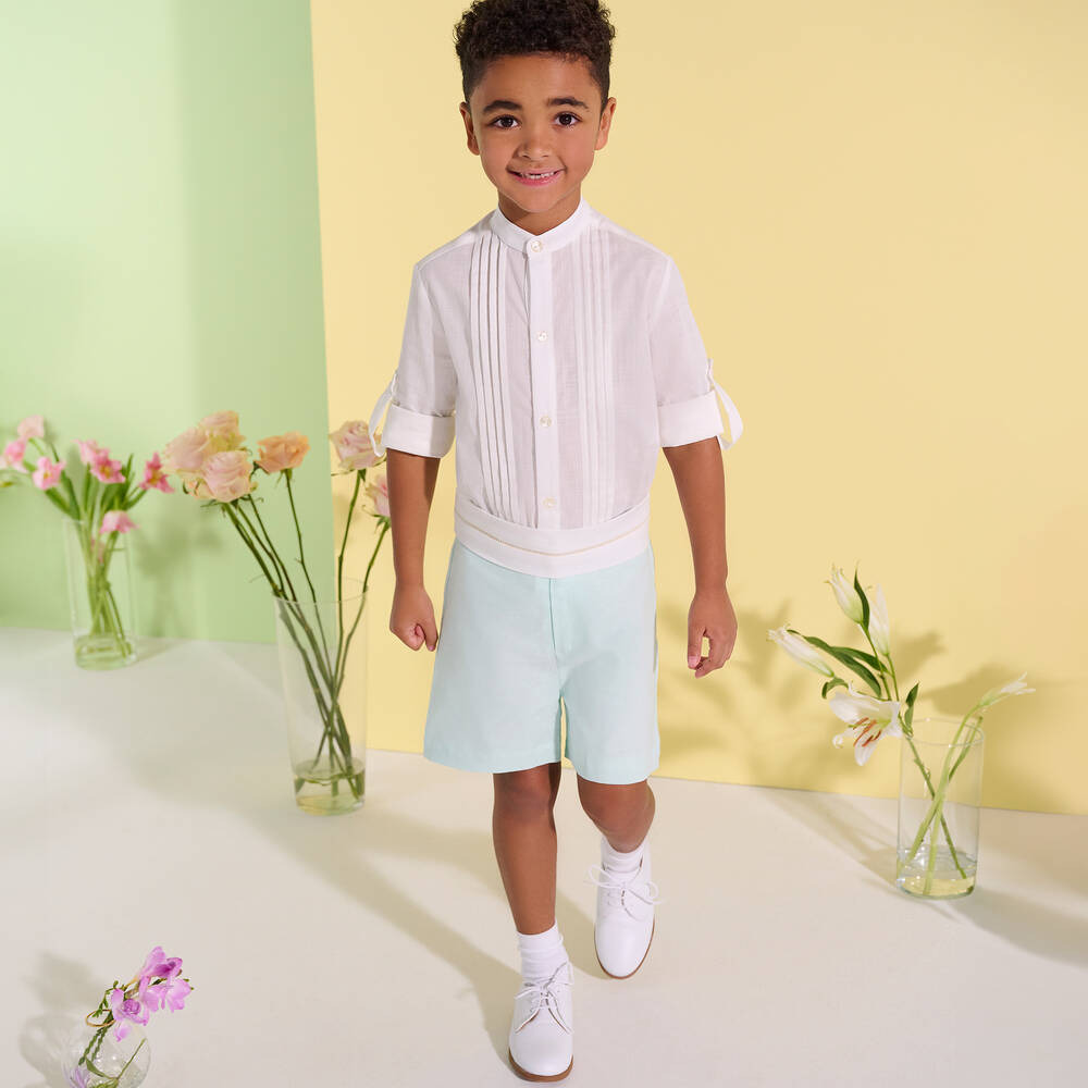 Abuela Tata - Boys Ivory Shirt & Green Shorts Set | Childrensalon Outlet