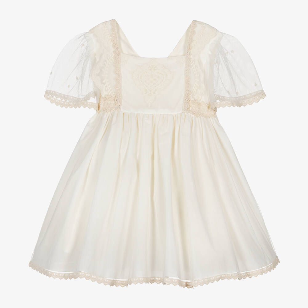 Abuela Tata - Girls Ivory Tulle Embroidered Dress | Childrensalon Outlet