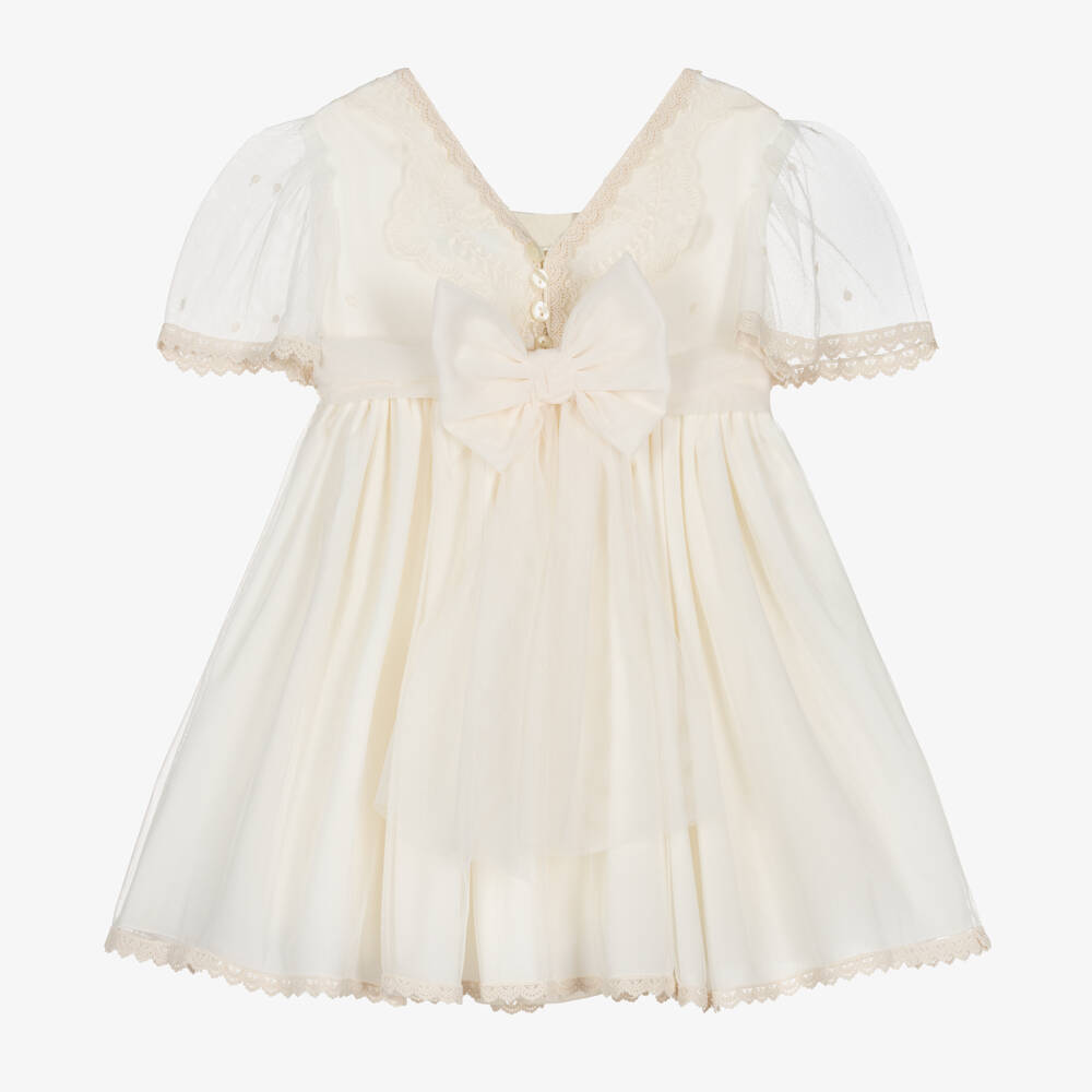 Abuela Tata - Girls Ivory Tulle Embroidered Dress | Childrensalon Outlet