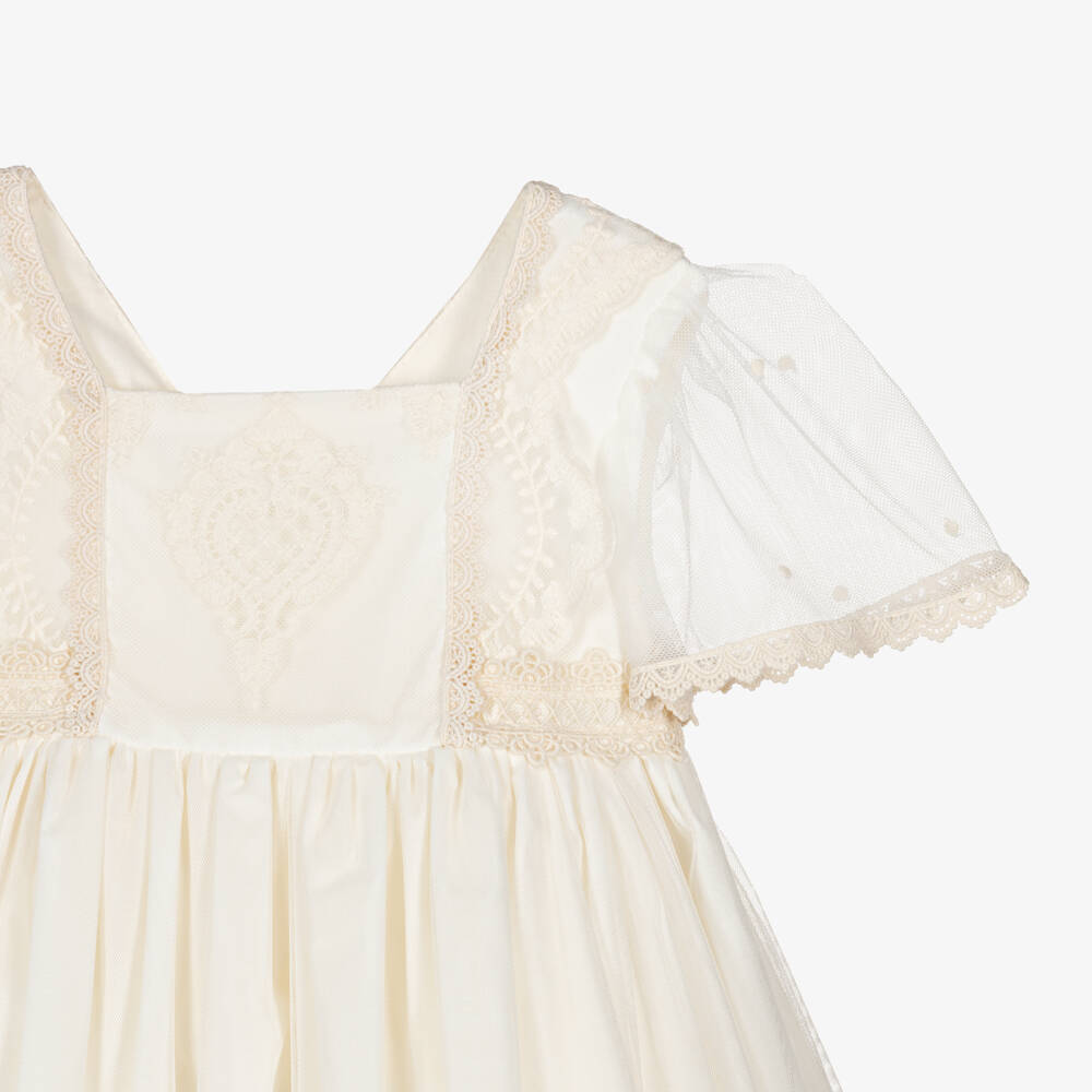 Abuela Tata - Girls Ivory Tulle Embroidered Dress | Childrensalon Outlet