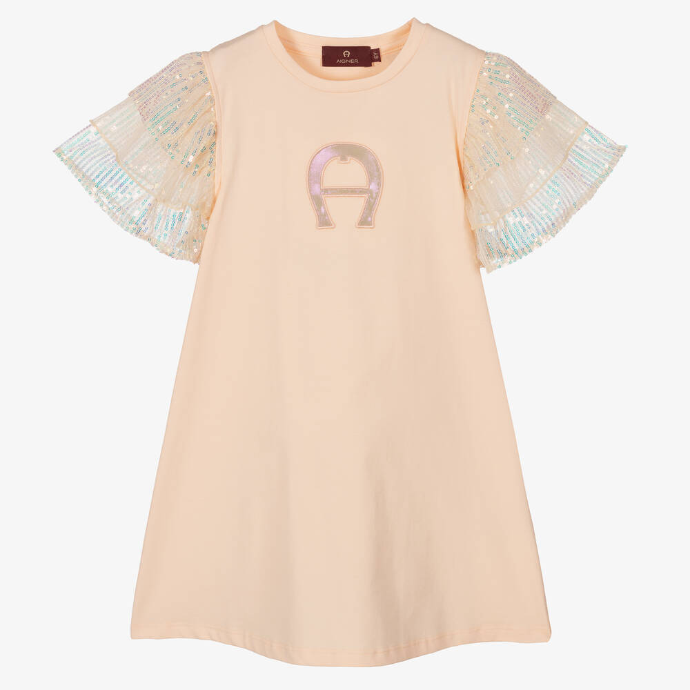 AIGNER - Robe rose en coton à sequins fille | Childrensalon Outlet