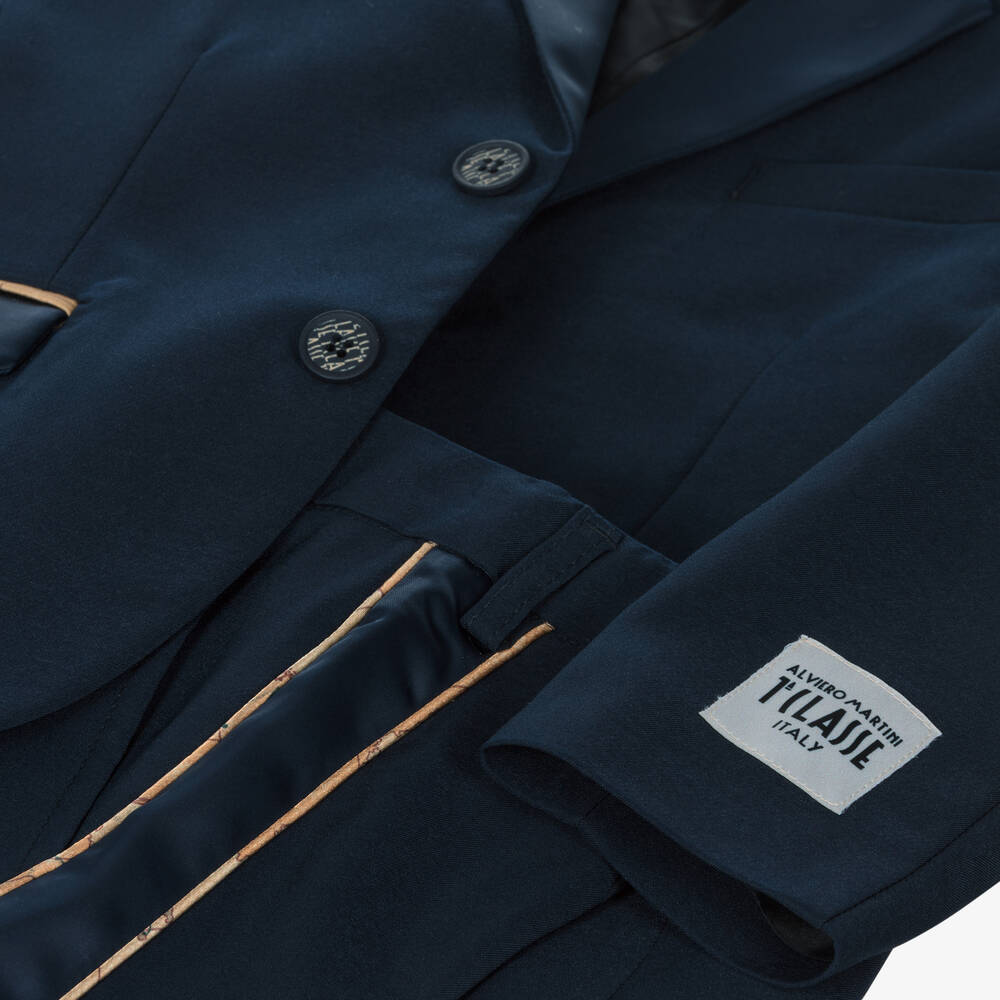 Alviero Martini - Boys Navy Blue Cotton Geo Map Suit | Childrensalon Outlet