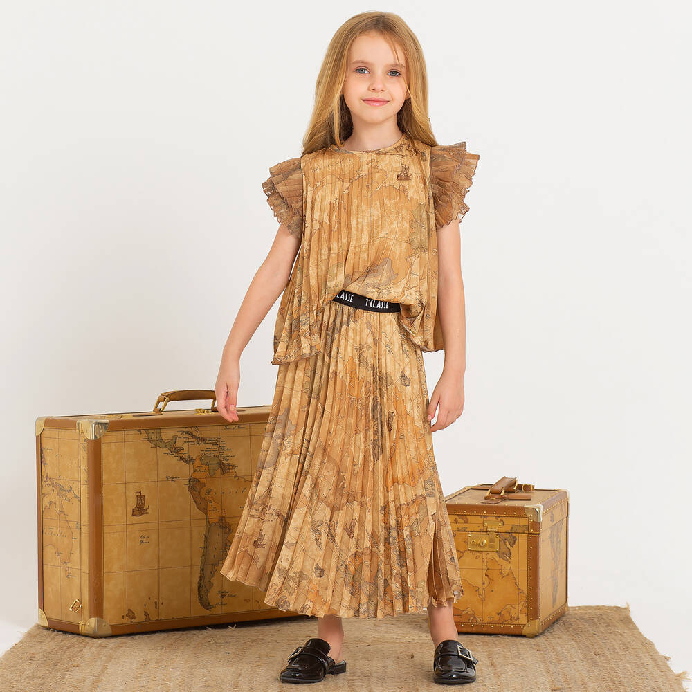 Alviero Martini - Chemisier satin beige foncé Geo Map | Childrensalon ...