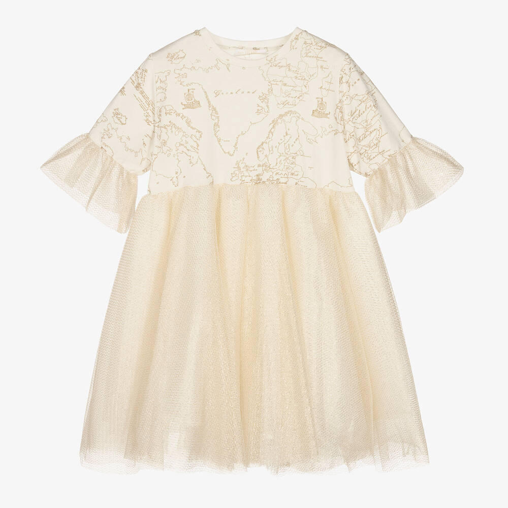 Alviero Martini - Robe ivoire et dorée Geo Map ado | Childrensalon Outlet