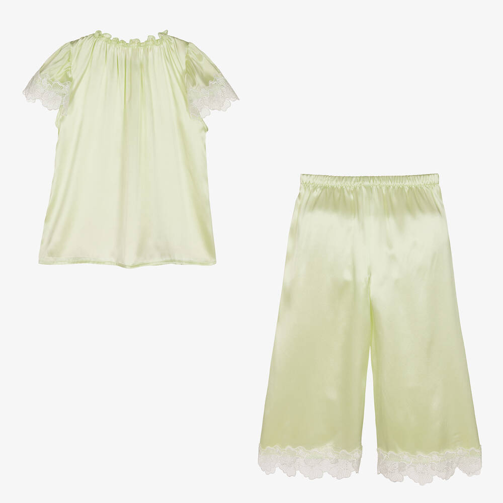 AMIKI Children - Girls Green Silk Satin Pyjamas | Childrensalon Outlet