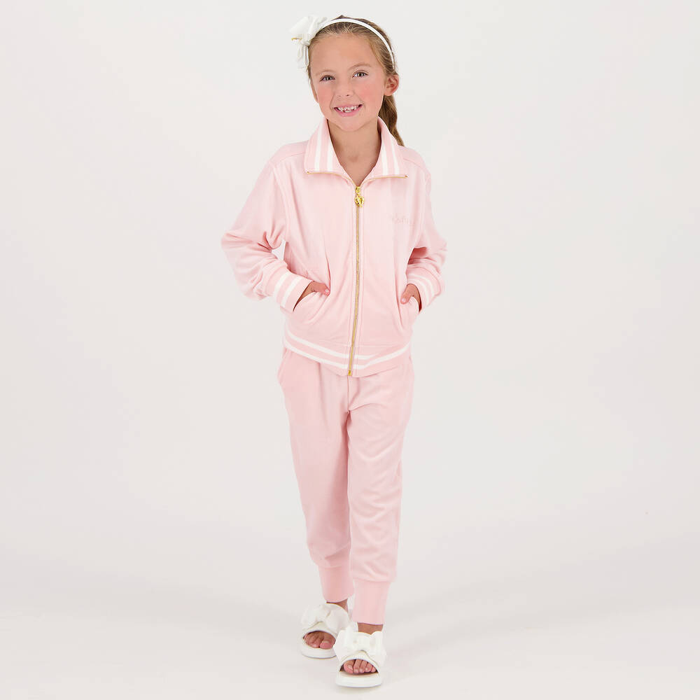 Angel's Face - Girls Pale Pink Velour Tracksuit | Childrensalon Outlet