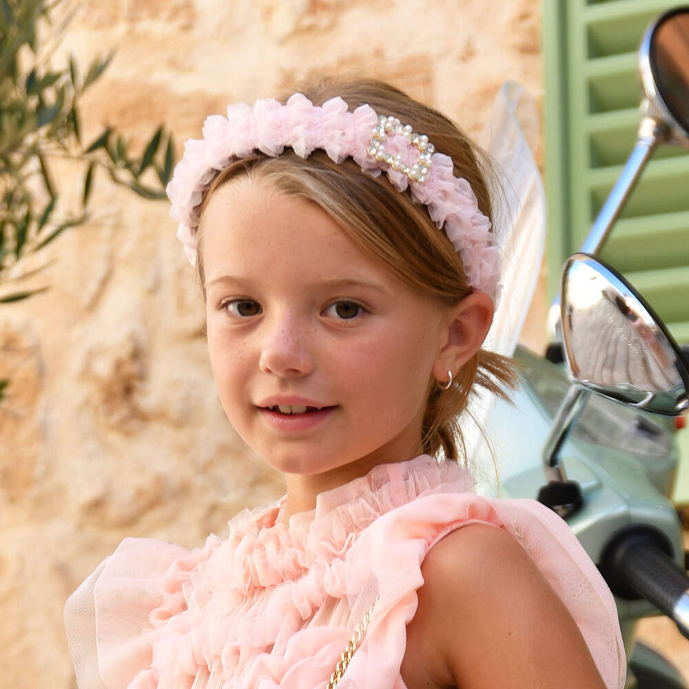 Angel's Face - Girls Peach Ruffle Gemmed Headband | Childrensalon Outlet