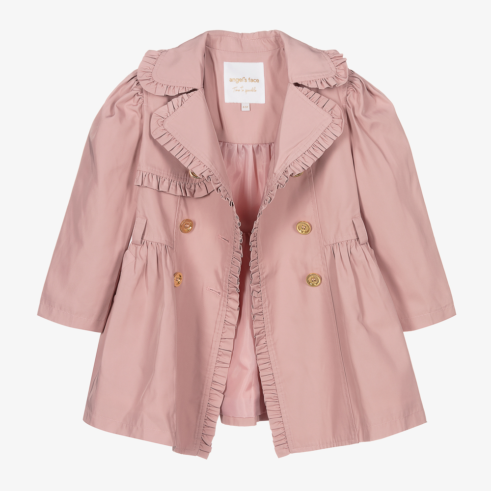Angel's Face - Girls Pink Ruffle Trench Coat | Childrensalon Outlet