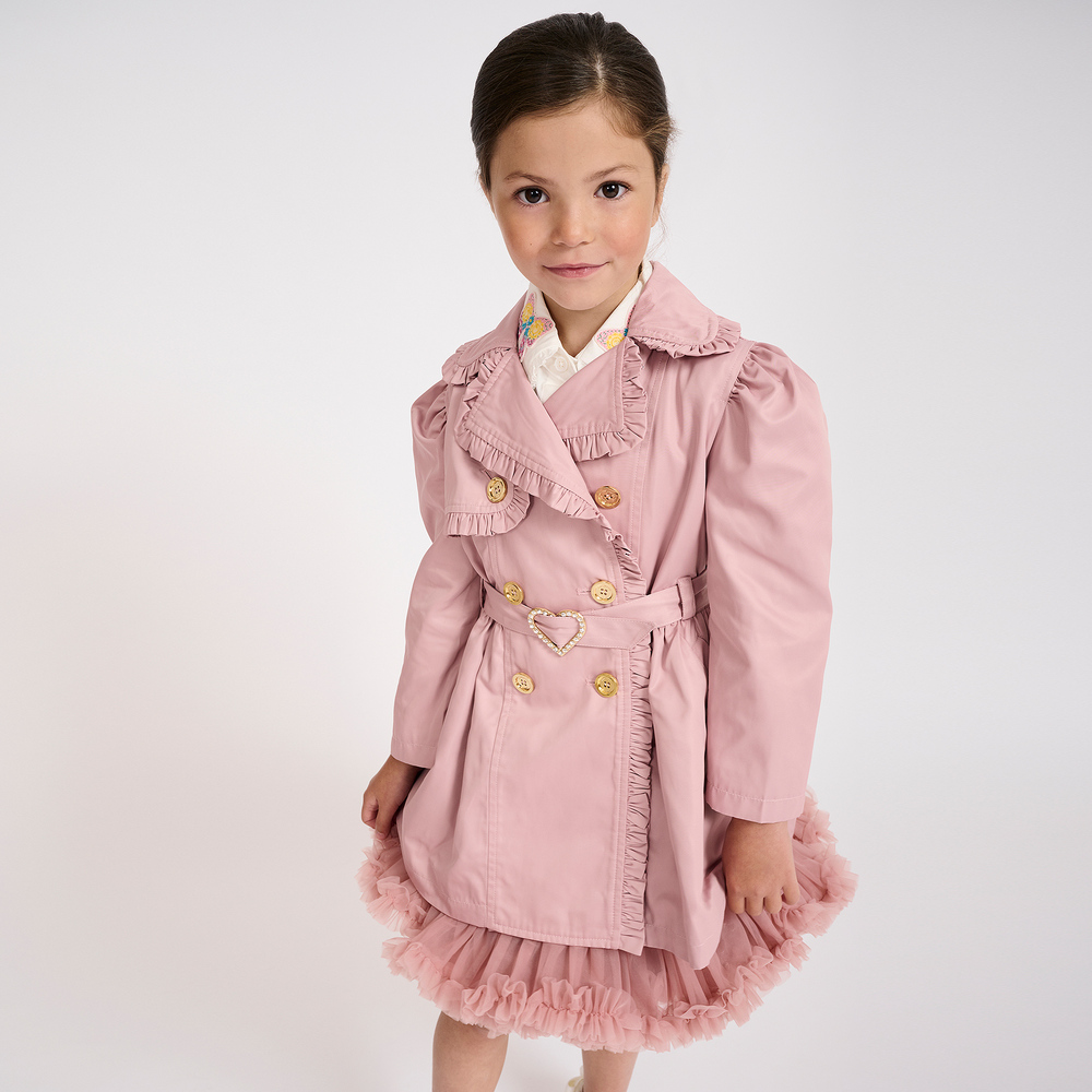 Angel's Face - Girls Pink Ruffle Trench Coat | Childrensalon Outlet