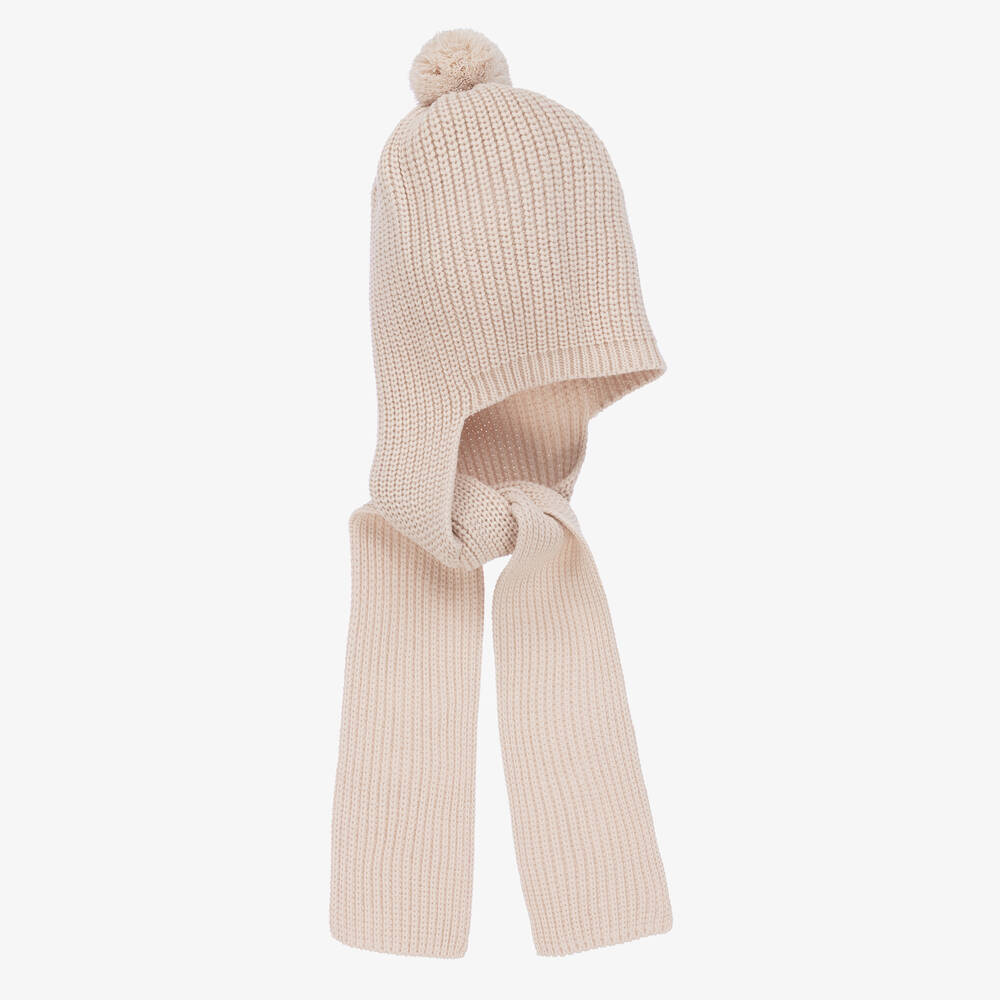 Artesanía Granlei - Beige Knitted Hat & Attached Scarf | Childrensalon ...
