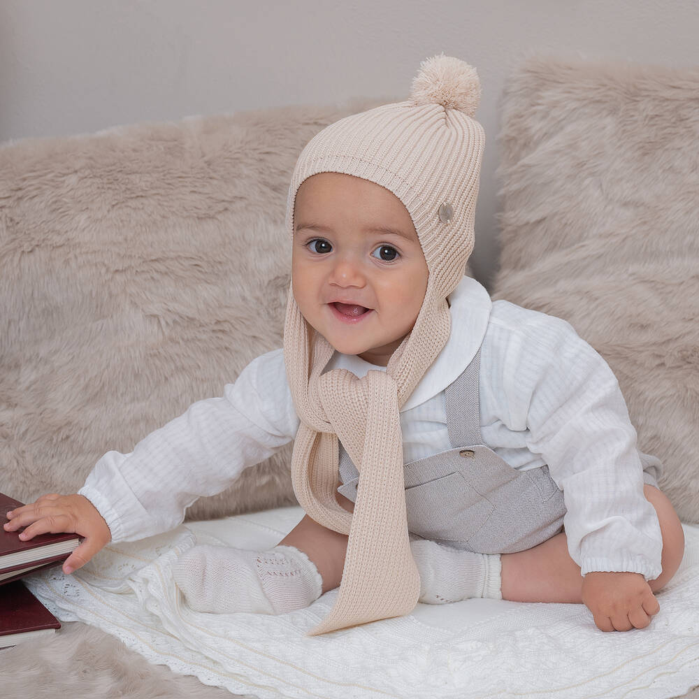 Artesanía Granlei - Beige Knitted Hat & Attached Scarf | Childrensalon ...