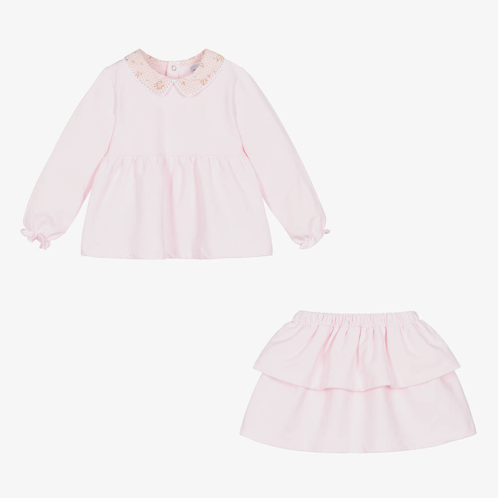 Babidu - Girls Pink Floral Cotton Skirt Set | Childrensalon Outlet Babidu - Girls Pink Floral Cotton Skirt Set | Childrensalon Outlet