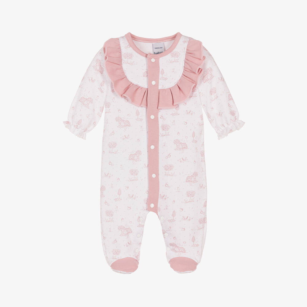 Babidu - Girls Pink & Ivory Cotton Sleepsuit | Childrensalon Outlet