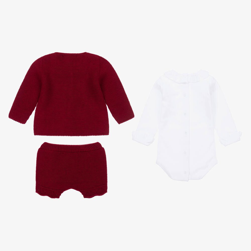 Babidu - Girls Red Knitted Shorts Set | Childrensalon Outlet