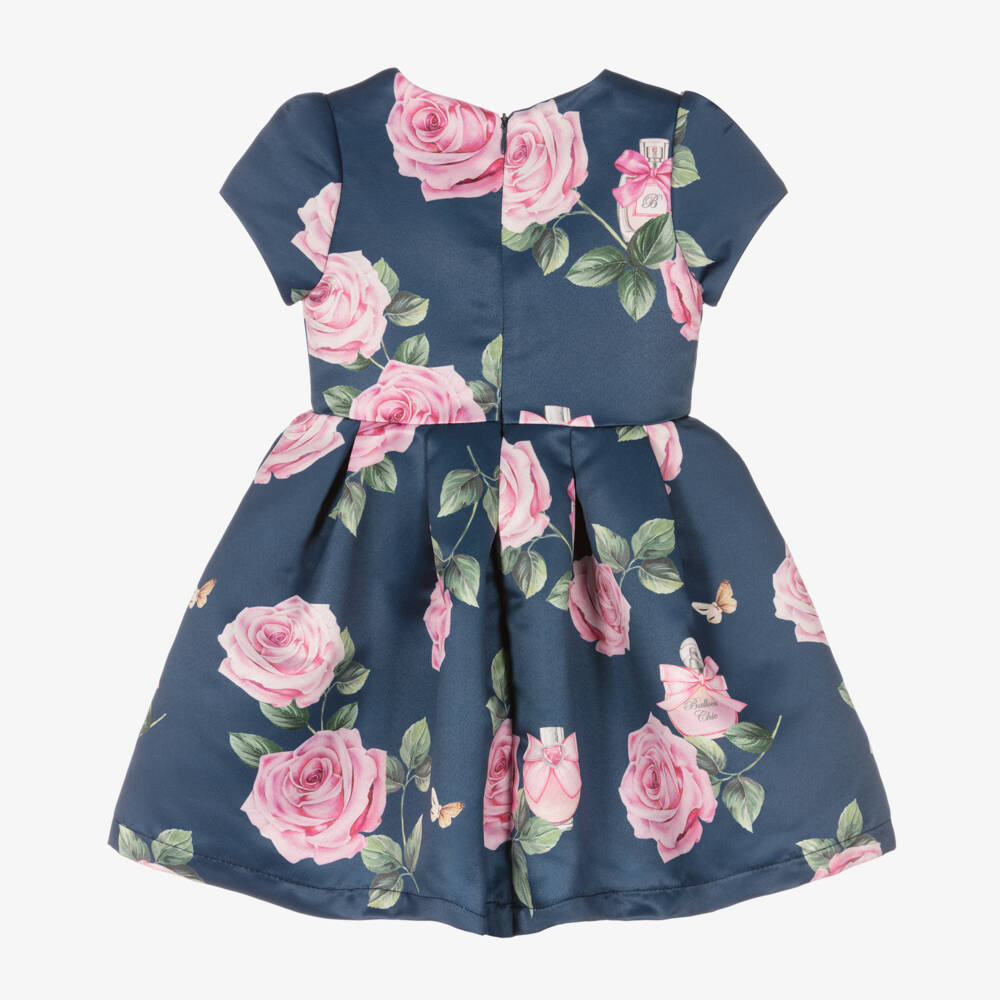 Balloon Chic - Girls Blue Satin Rose Dress | Childrensalon Outlet