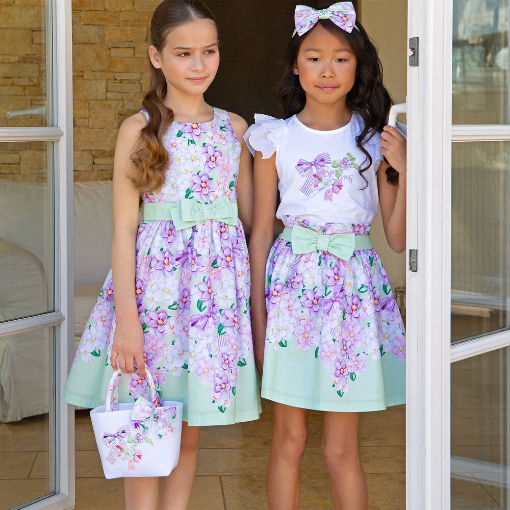 Balloon Chic - Girls Green & White Cotton Skirt Set | Childrensalon Outlet