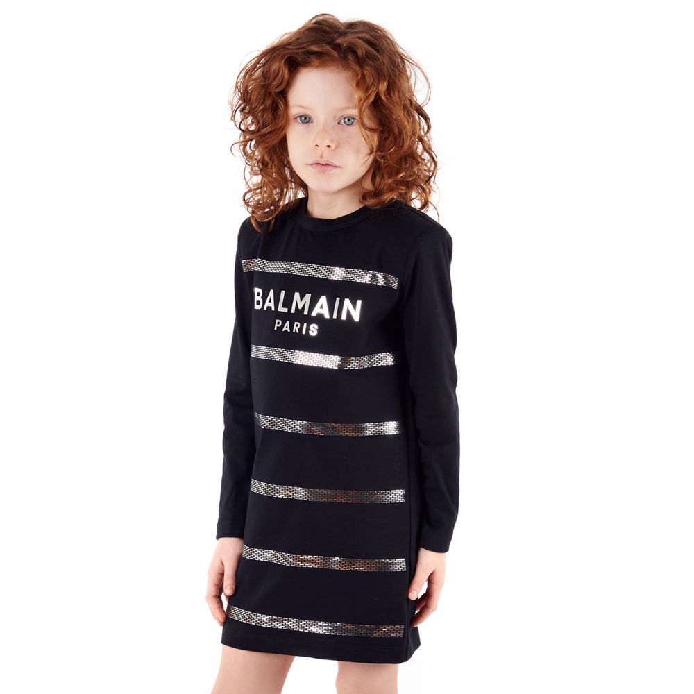 Balmain - Black Paris Logo Dress | Childrensalon Outlet