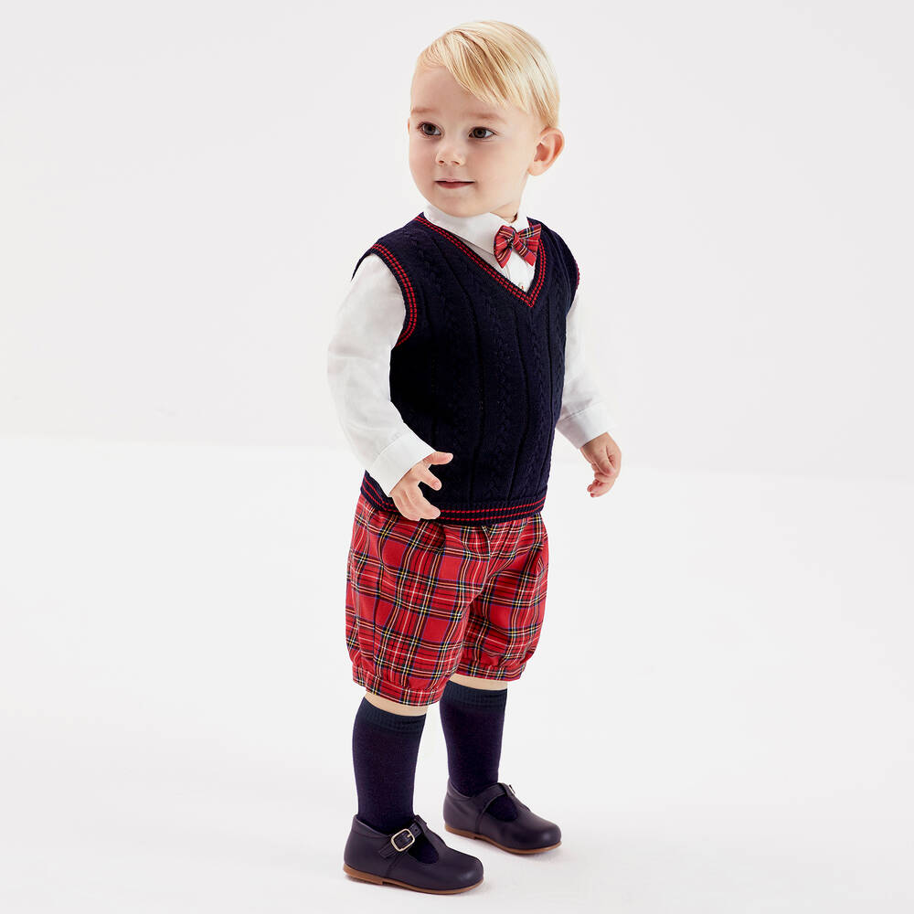 Beatrice & George - Boys Blue & Red Tartan Buster Suit Set ...