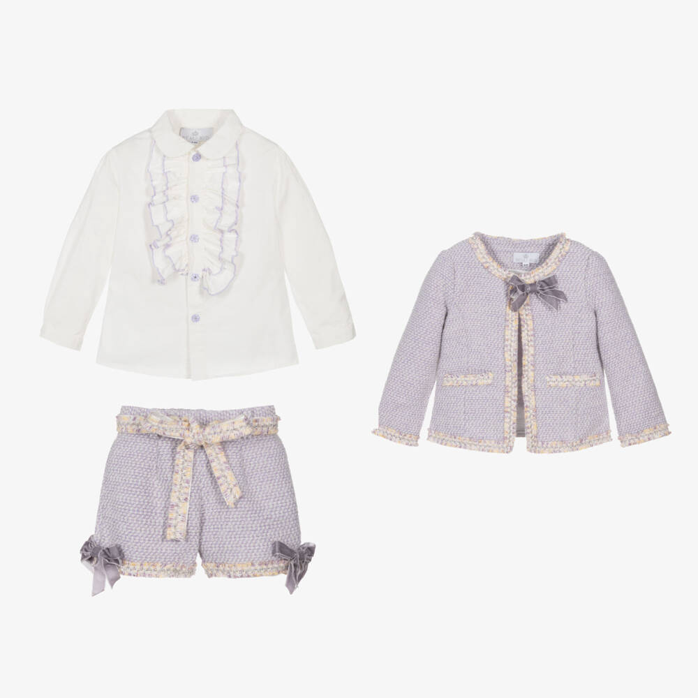 Beau KiD - Girls Lilac Tweed Outfit Set | Childrensalon Outlet