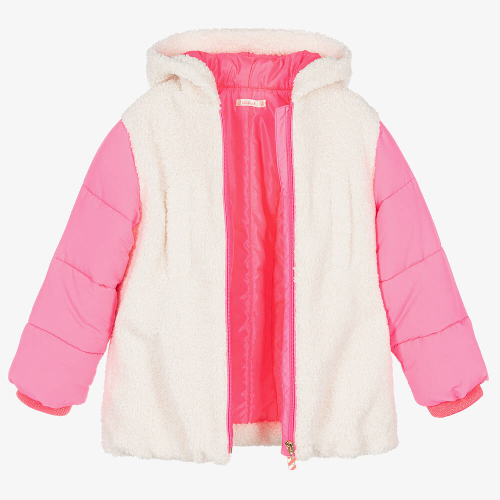 Billieblush - Girls Ivory & Pink Sherpa Fleece Jacket | Childrensalon Outlet