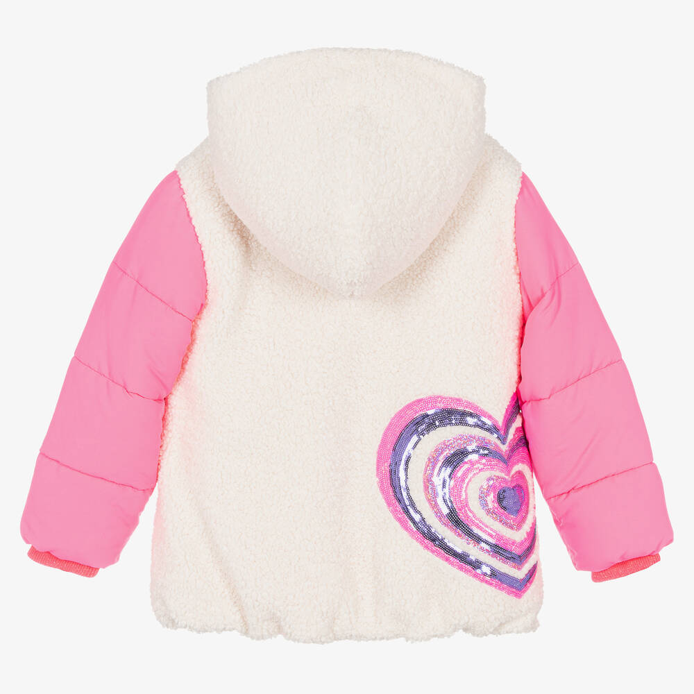 Billieblush - Girls Ivory & Pink Sherpa Fleece Jacket | Childrensalon Outlet