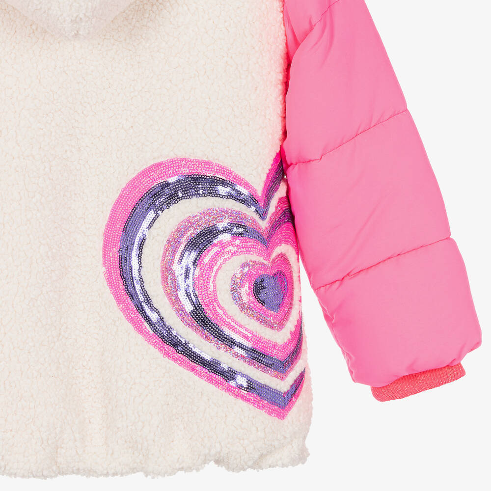 Billieblush - Girls Ivory & Pink Sherpa Fleece Jacket | Childrensalon Outlet