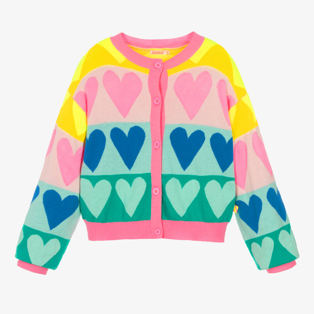 Billieblush - Girls Pink Knitted Hearts Cardigan | Childrensalon Outlet