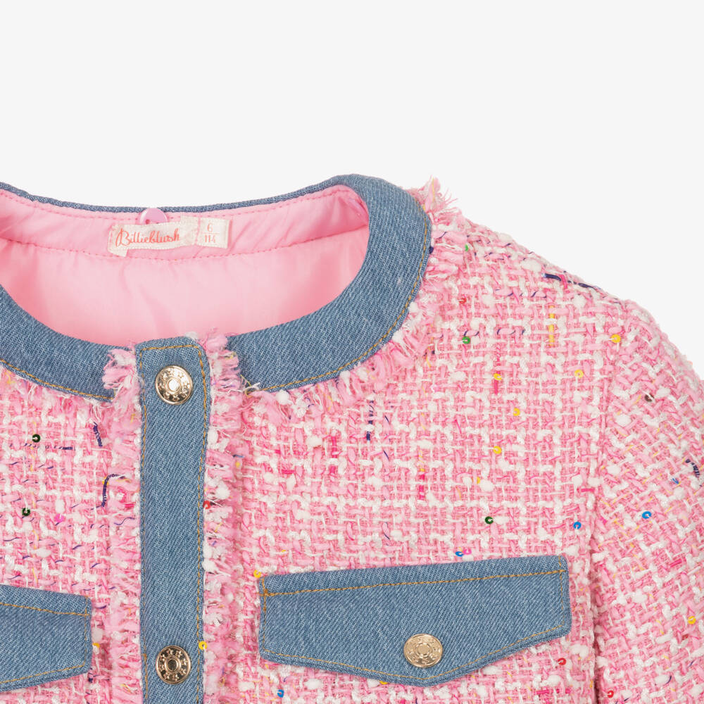 Billieblush - Girls Tweed Jacket with Denim Trim | Childrensalon Outlet