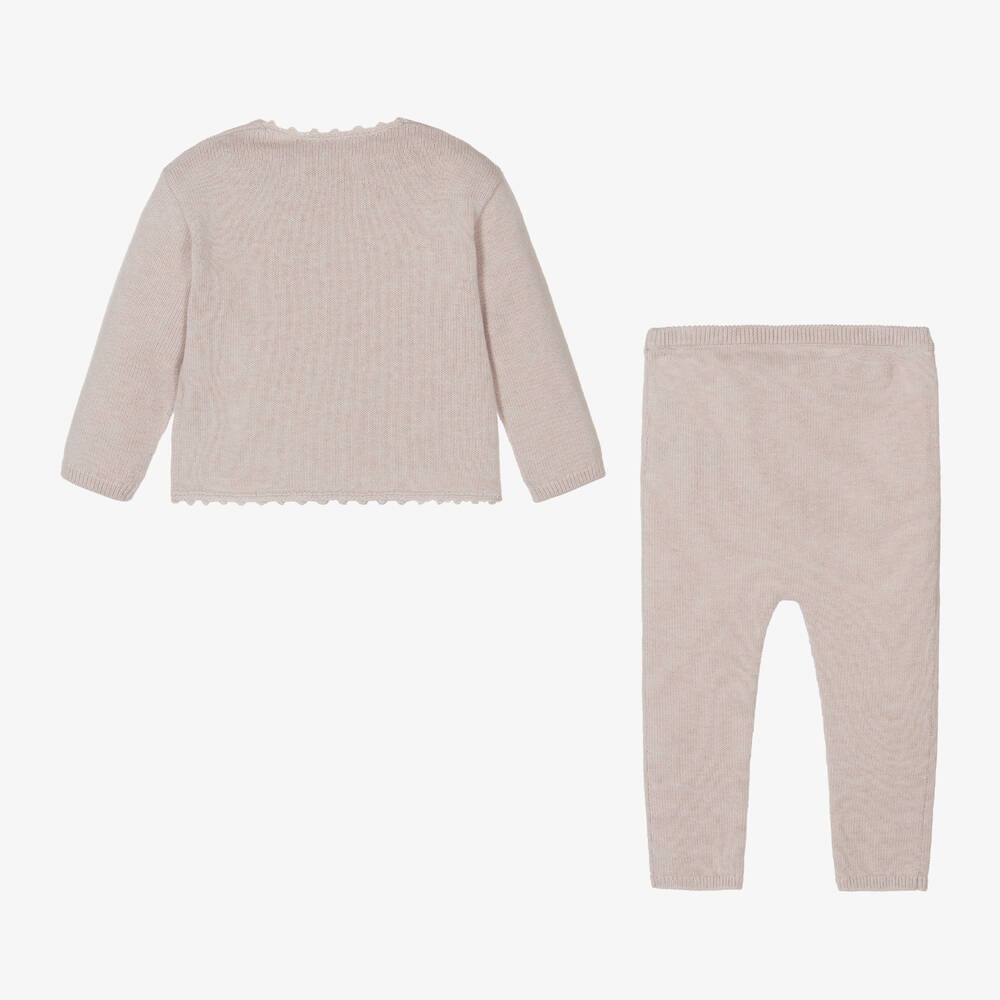 Bonpoint - Baby Girls Beige Wool Knit Trouser Set | Childrensalon Outlet