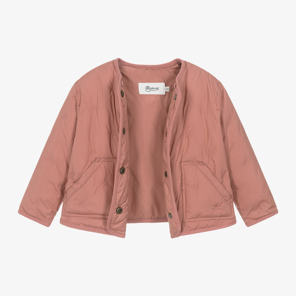 Bonpoint - Girls Pink Quilted Cherry Jacket | Childrensalon Outlet