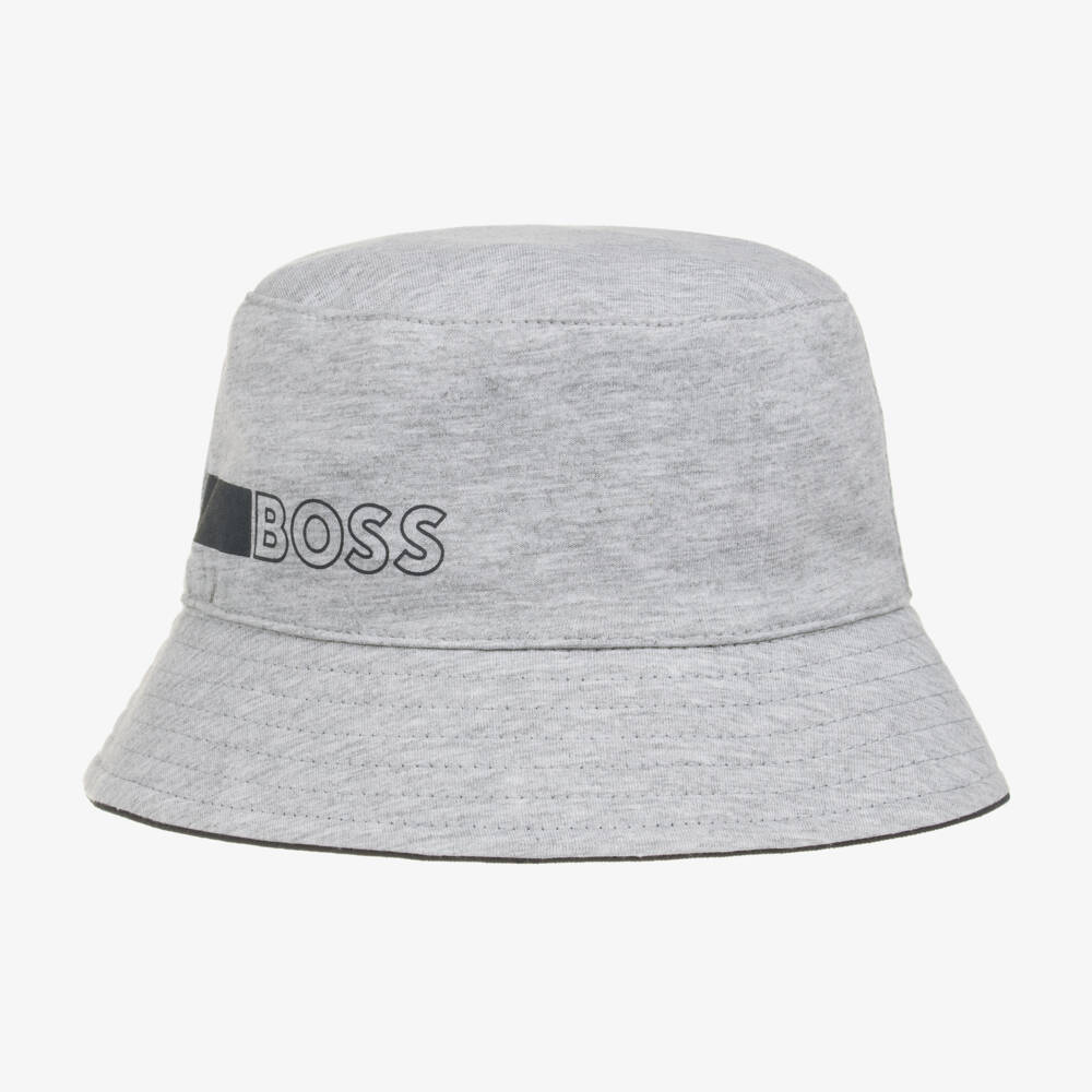 BOSS - Baby Boys Blue & Grey Reversible Bucket Hat | Childrensalon Outlet