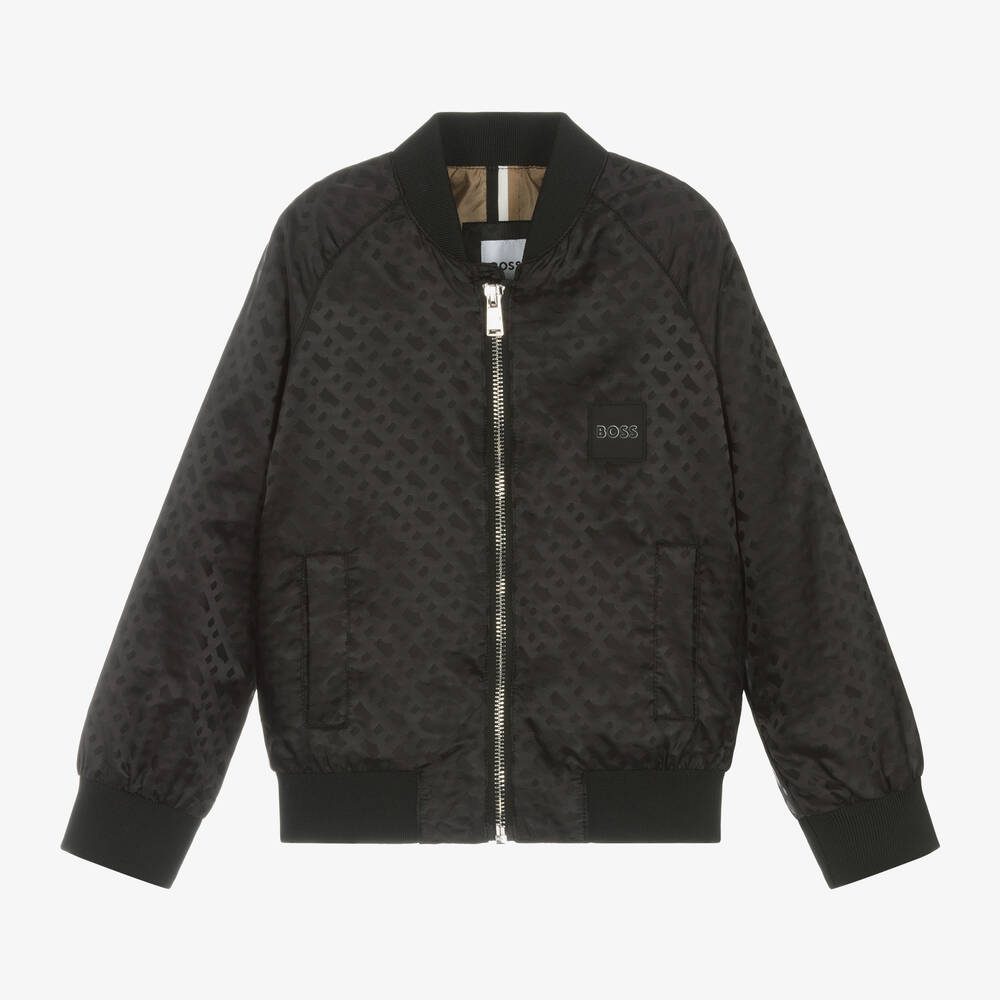 BOSS - Boys Black Monogram Jacket | Childrensalon Outlet