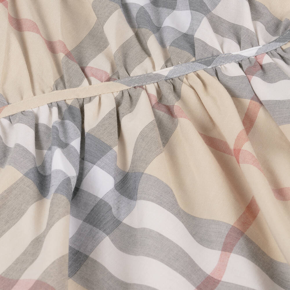 Burberry - Baby Girls Pale Beige Organic Cotton Check Dress | Childrensalon Outlet