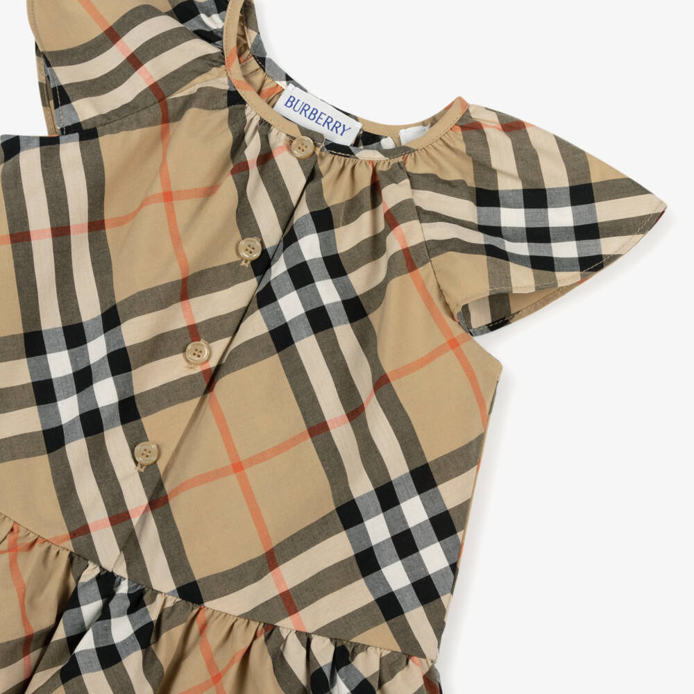 Burberry - Girls Beige Cotton Check Frock | Childrensalon Outlet