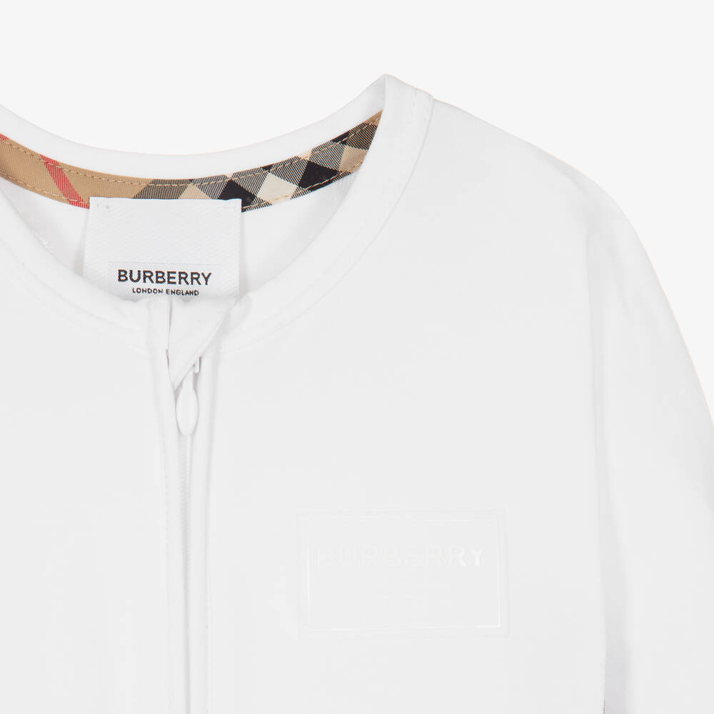 Burberry - White Cotton Check Babysuit Gift Set | Childrensalon Outlet